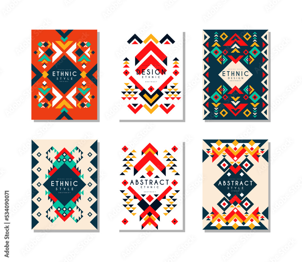 Ethnic style card templates set. Bright abstract banner, brochure ...