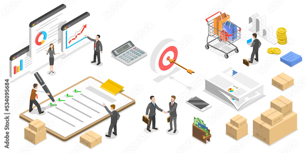 3D Isometric Flat Conceptual Illustration of Procurement Stock ...