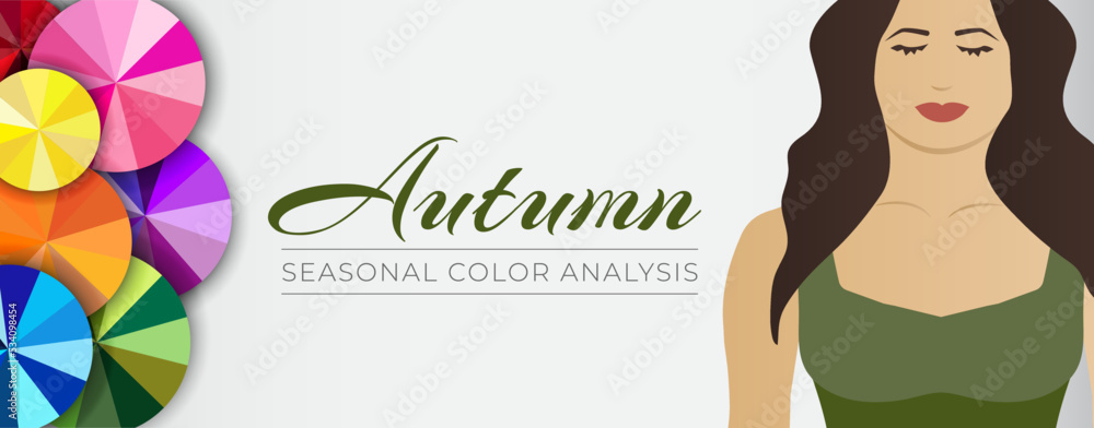 Seasonal Color Analysis Autumn Banner Illustration with Color Wheels ...