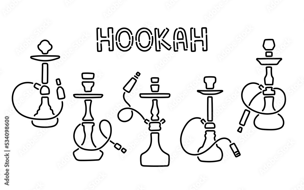 Hookah signs collection line vector. Night Hookah Design Template ...