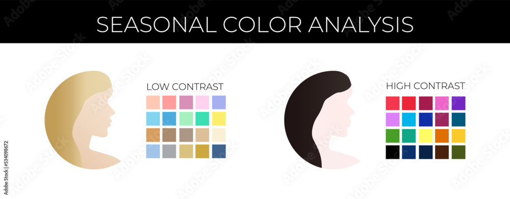 Seasonal Color Analysis Low and High Contrast Illustration with Color ...