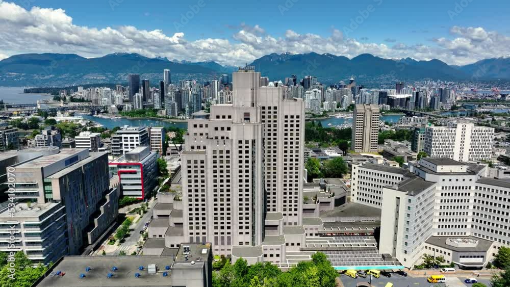 Flying Towards The Jim Pattison Pavillion To Downtown Vancouver Skyline ...