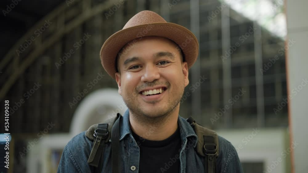 Freedom traveler young asian man at terminal train station. Happy ...