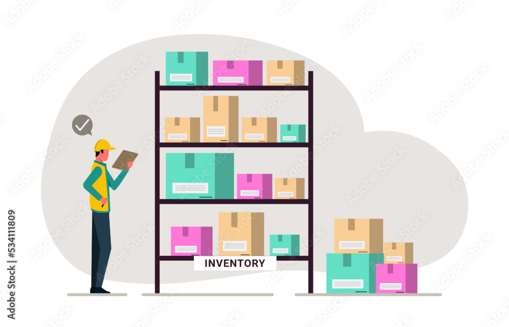 Inventory control illustration concept, professional worker is checking ...