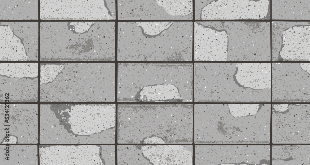 Pavement with textured cracked old bricks seamless pattern. Vector ...