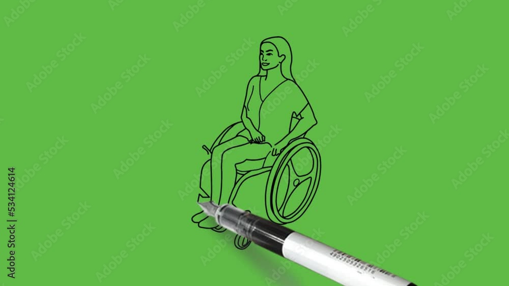 Draw handicapped girl sitting on wheelchair wearing black and blue top ...