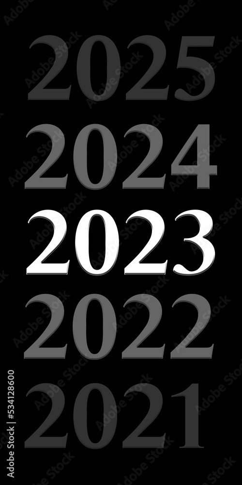 Beautiful illustration of 2023 with previous and next years isolated on ...