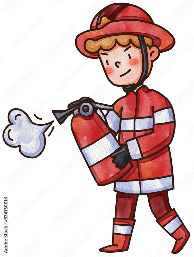 Firefighter, fireman character with fire fighting equipment tools ...