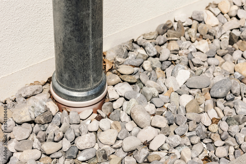 Drain Gravel, Pebble, French drain Stone with Drain Pipe. Drainage ...
