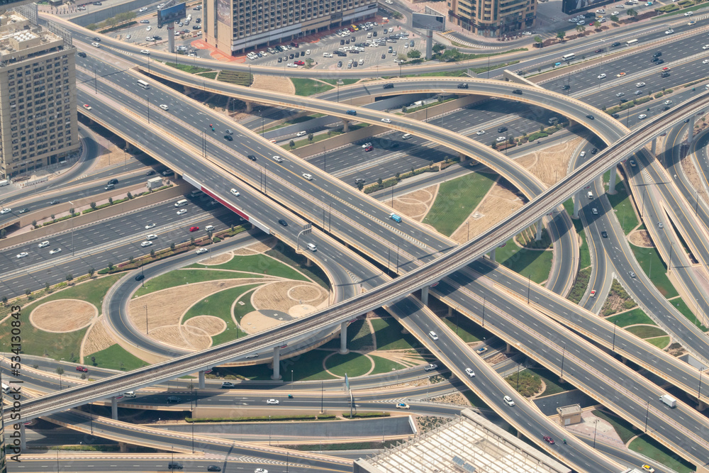 Intersection of highways in the center of Dubai, United Arab Emirates ...