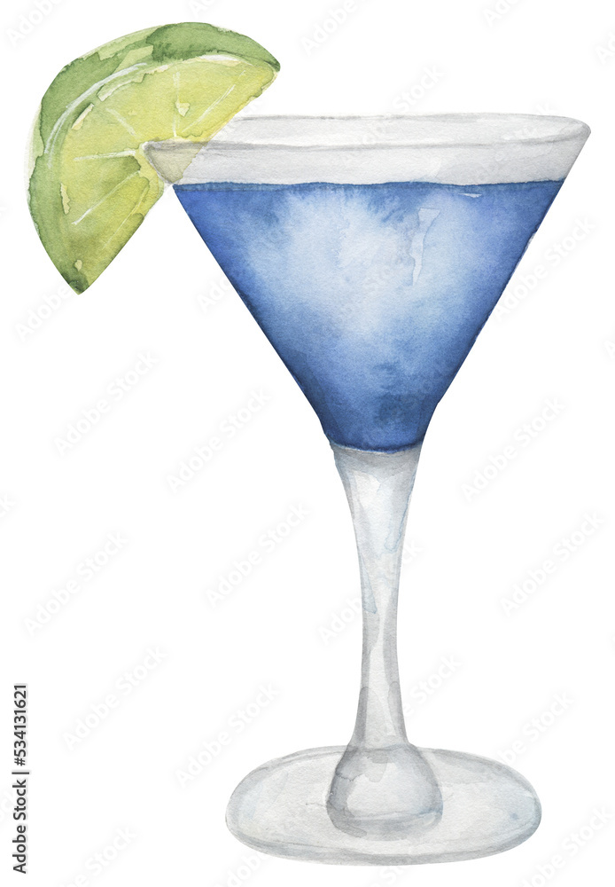 Watercolor hand drawn cocktail illustration with lemon. Beverages ...