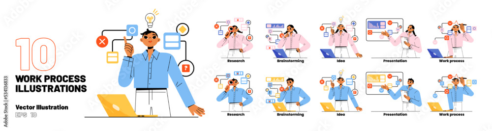 Set business characters at work process. Project development concept ...