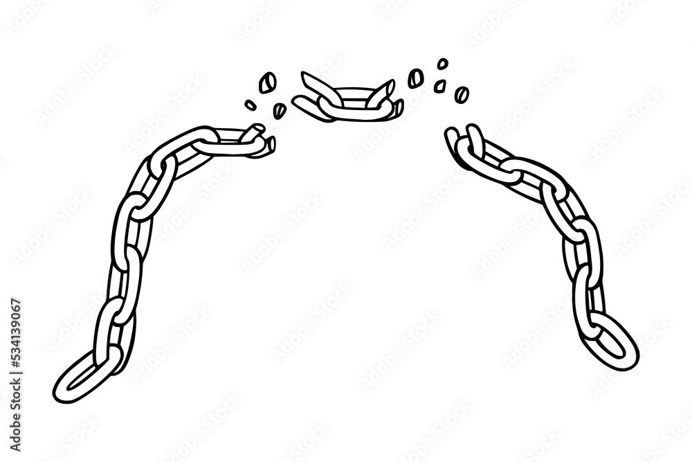 Broken chain with shatters as symbol of strength and unity. Sketch of ...