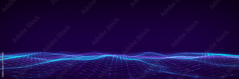 3D digital dynamic wave. Flow digital structure. Secure cybersecurity ...