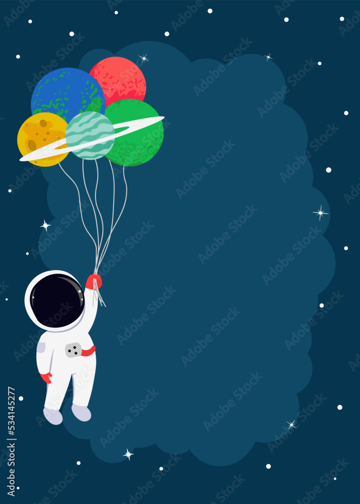 Boy in space invitation template. Astronaut floating with planets like ...