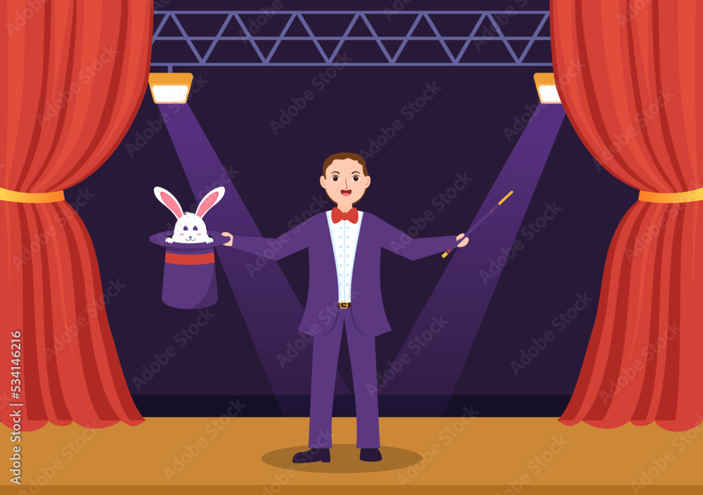 Magician Illusionist Conjuring Tricks and Waving a Magic Wand above his ...