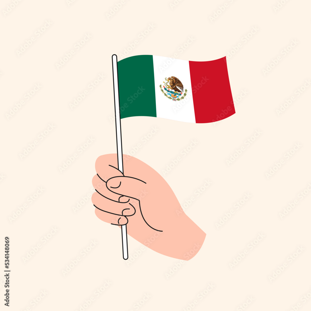 Cartoon Hand Holding Mexican Flag Drawing. Flag of Mexico, Hand Drawn ...