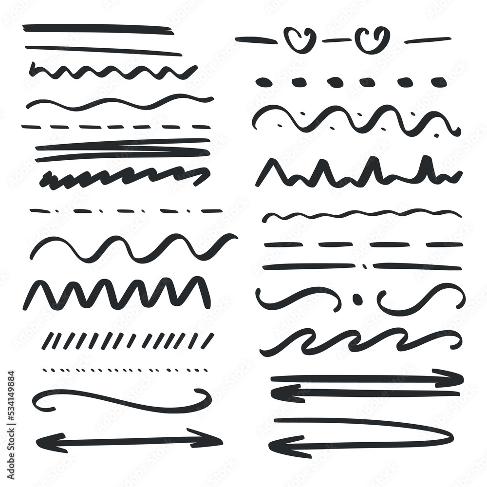 Set dividers and lines for text. Hand drawn underline and highlight ...