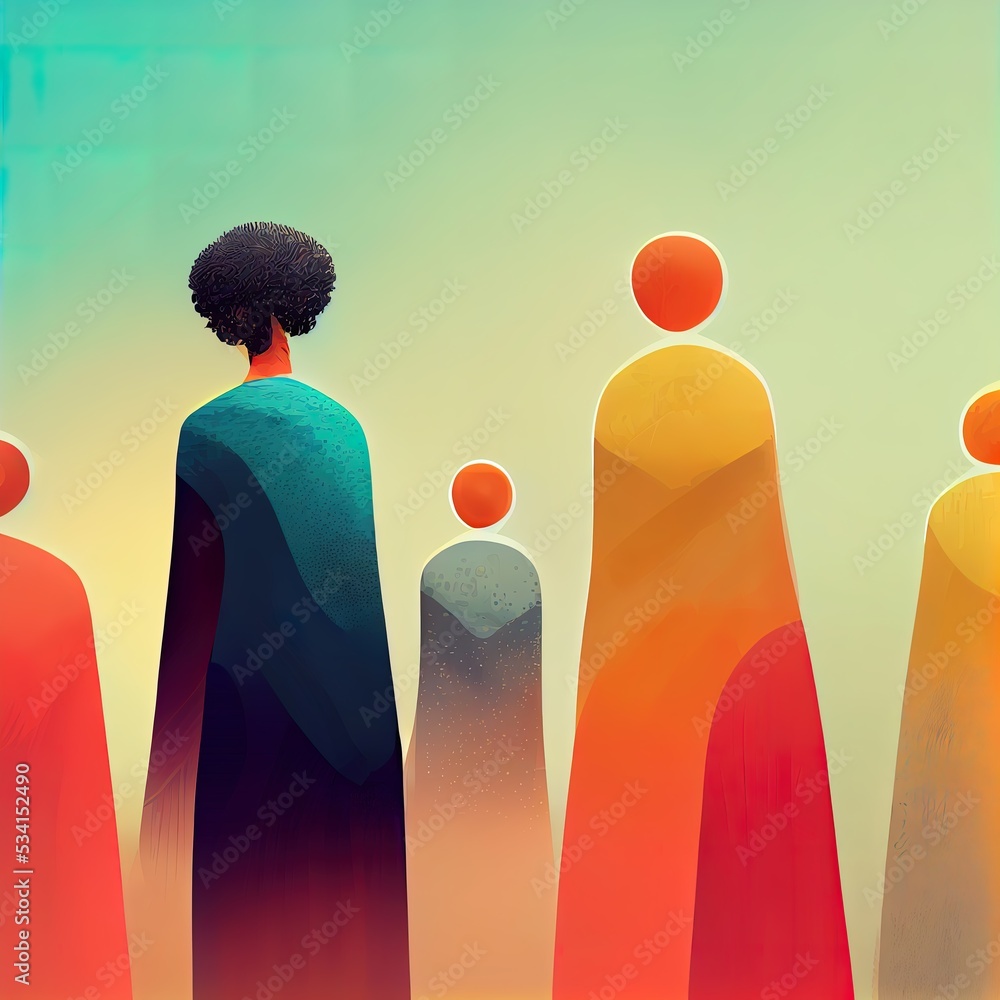 Flat cartoon illustration of diverse group of stylish people. Diversity ...