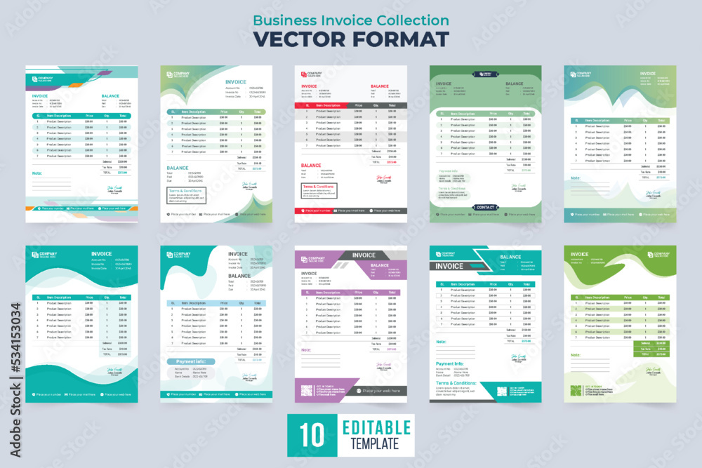 Business invoice template collection with abstract shapes. Creative ...