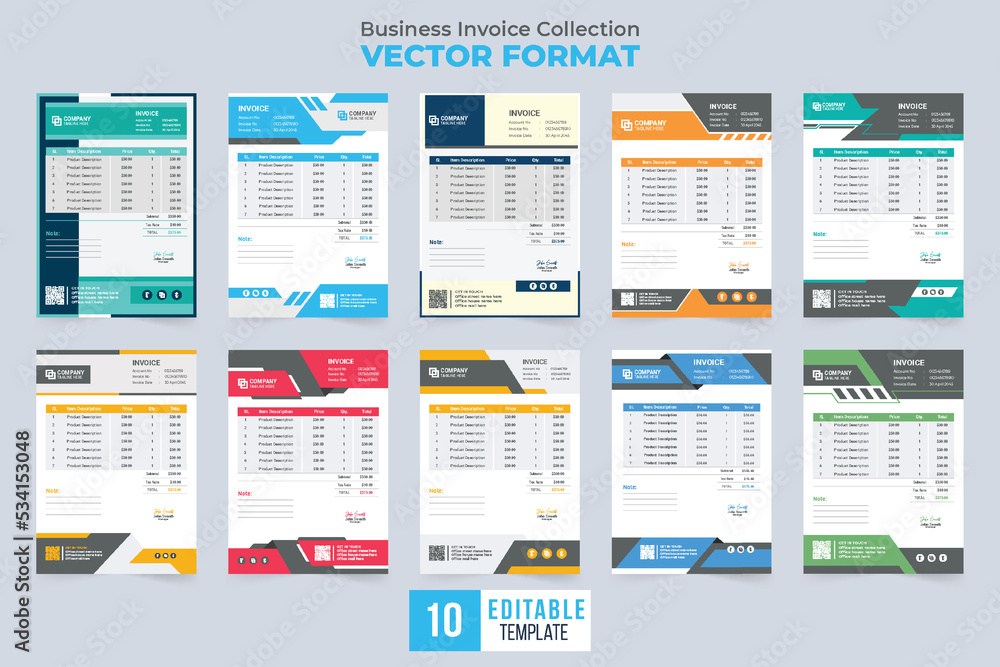 Print ready business invoice collection with abstract shapes. The ...