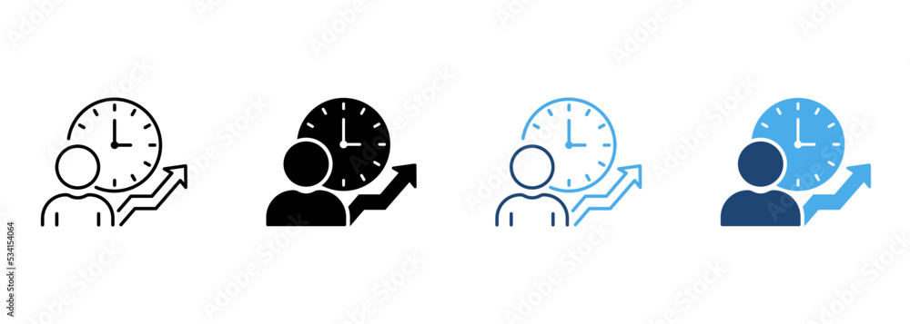 Time Management Silhouette and Line Icon. Efficiency Productivity Clock ...