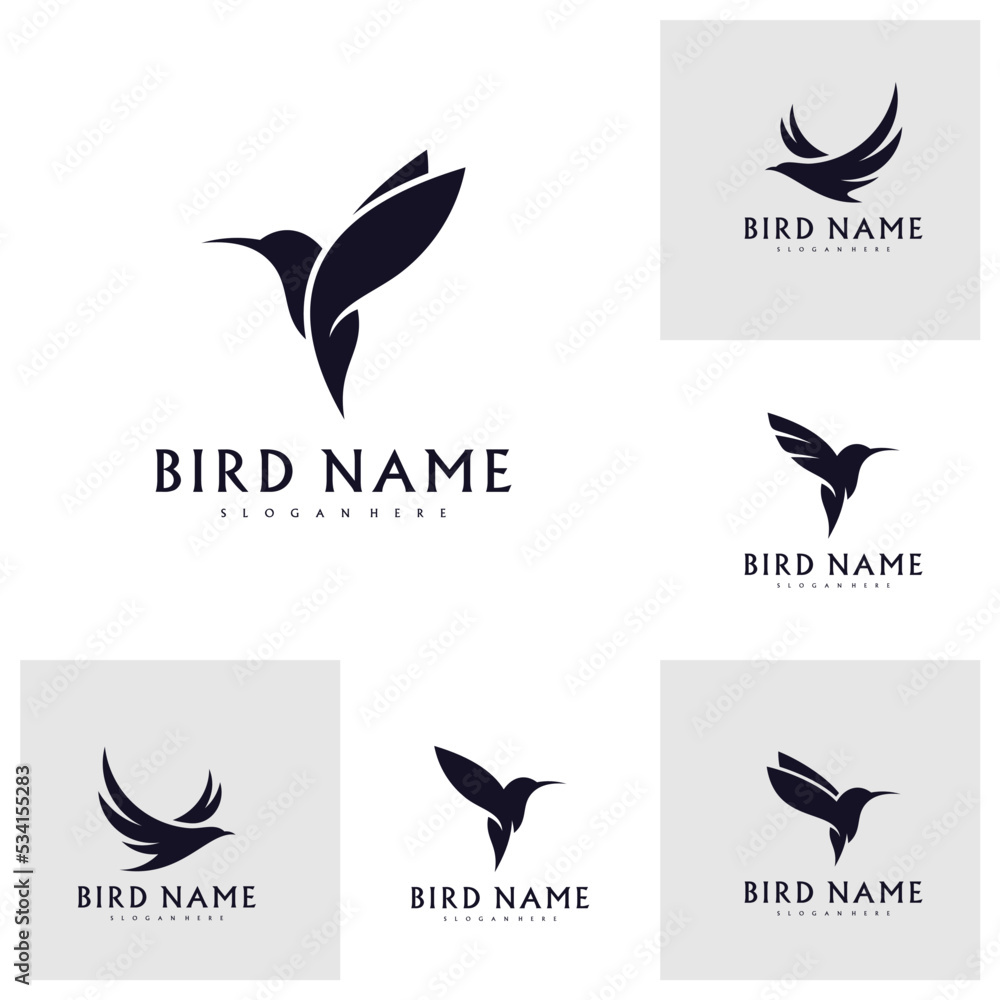 Set of Hummingbird logo design vector template, Bird logo for modern ...