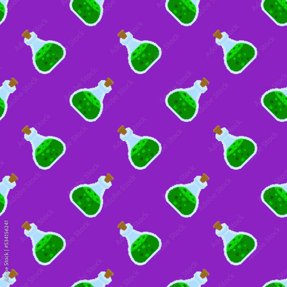 Pixel art potion bottle seamless pattern. 8 bit magic potion. Icon ...