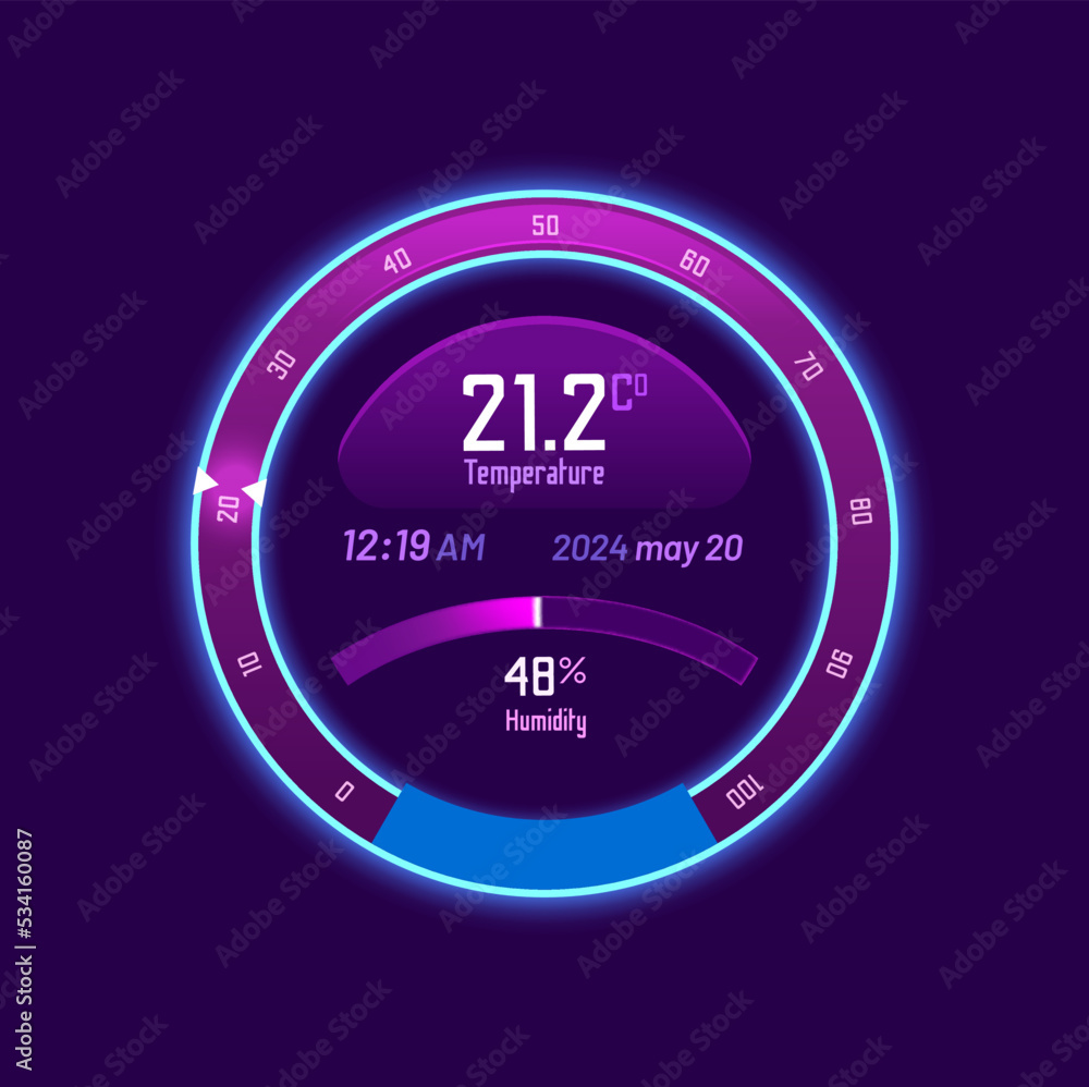 Thermostat, smart thermometer and temperature control dial. Vector ...