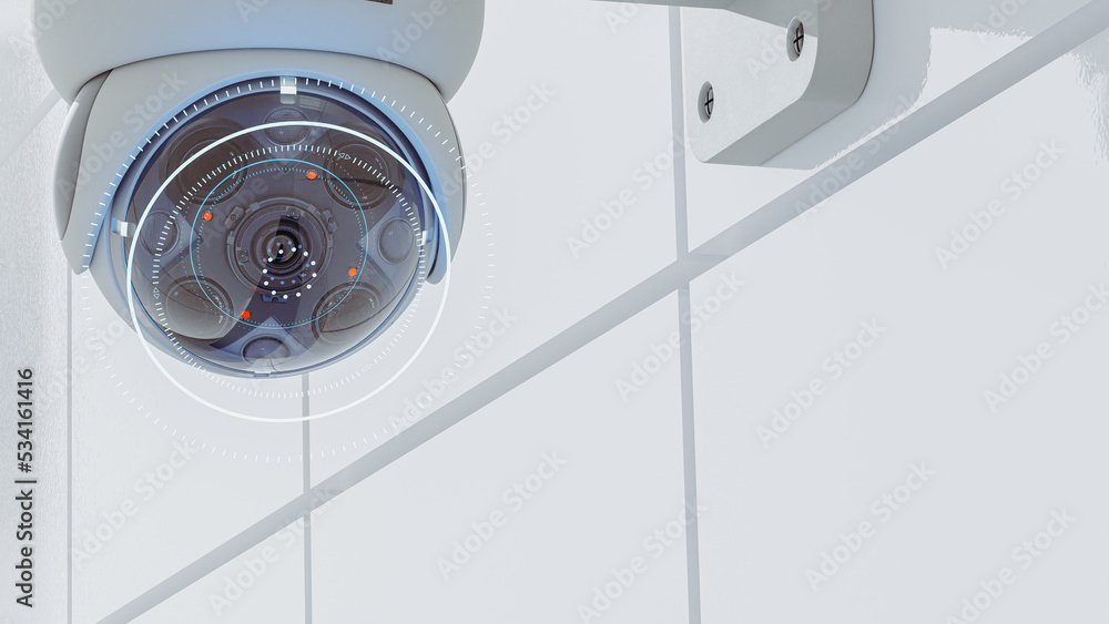Futuristic security CCTV camera with Motion sensor. Scan the area for ...