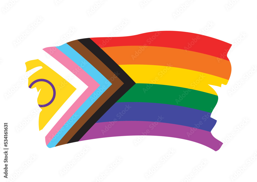 Progress Pride Flag grunge icon vector. LGBTQIA+ progress paint brush flag design element ...