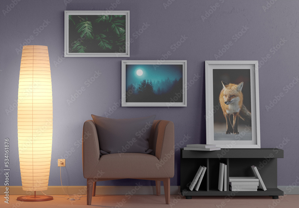 Room Scene with Set of 3 Frames Mockup Stock Template | Adobe Stock