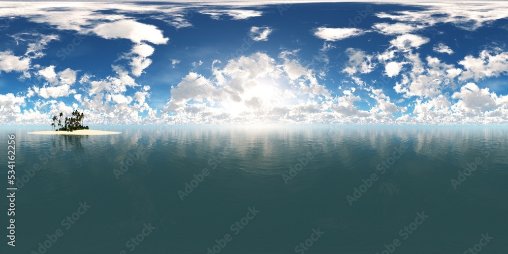 Tropical island with a palm tree at sunset. HDRI, environment map ...