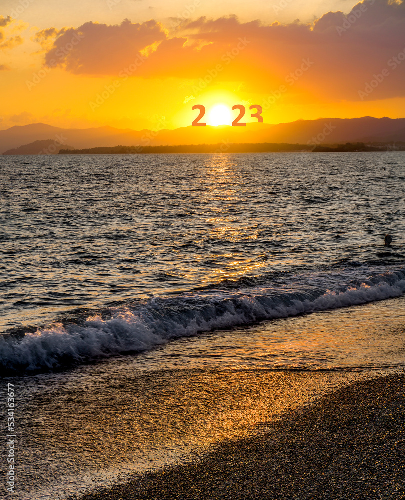 Happy New Year 2023 anniversary. Transition from 2022 to new year 2023 ...