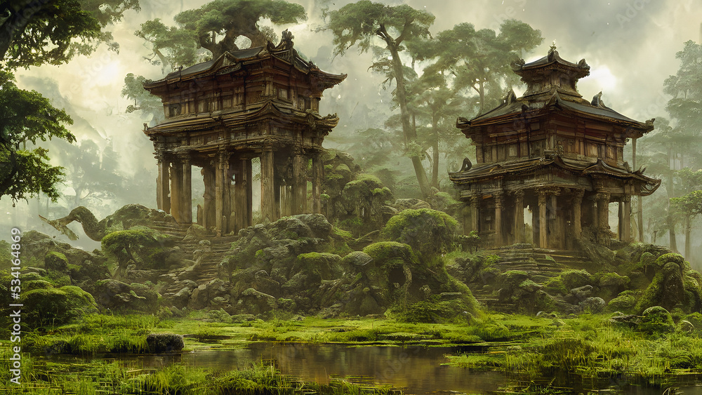 Artistic concept painting of a beautiful fantasy temple, background ...