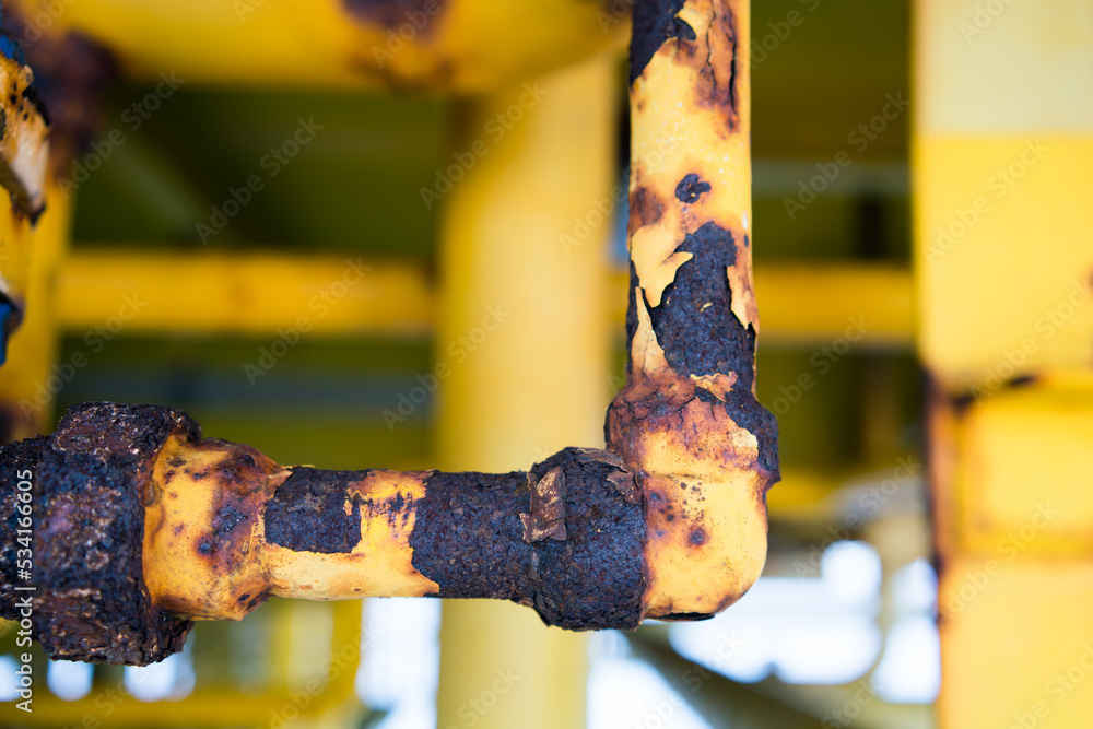 Corroded steel pipe, corrosion of steel, general corrosion, offshore ...