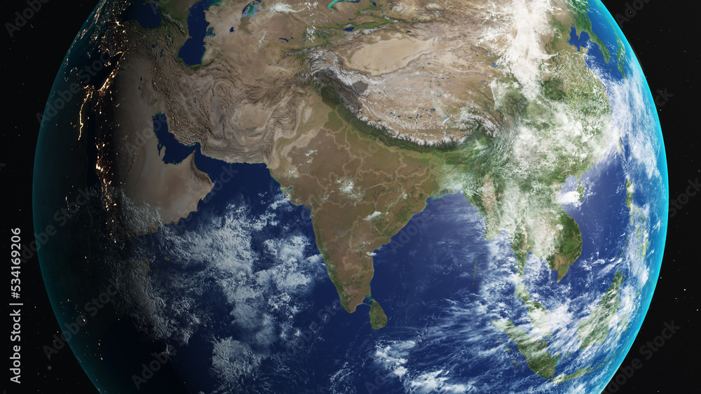 Satellite view of earth with Zoom in on India from space Stock ...