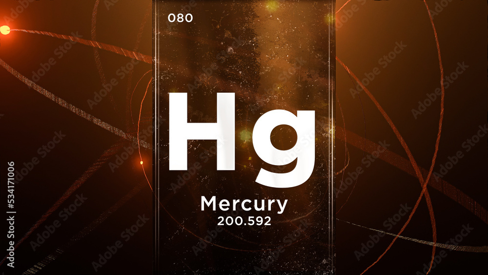 Mercury (Hg) symbol chemical element of the periodic table, 3D ...