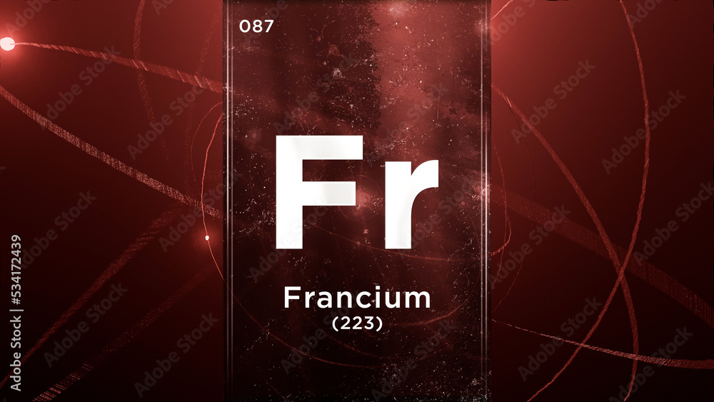 Francium (Fr) symbol chemical element of the periodic table, 3D ...