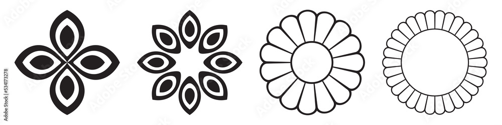 Set of four flowers, symmetric geometric vector shapes, symbols for ...