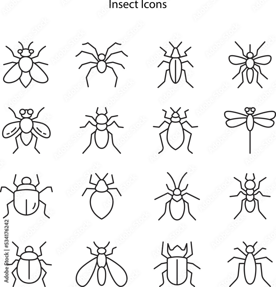 insect icon set isolated on white background, insect icon thin line ...