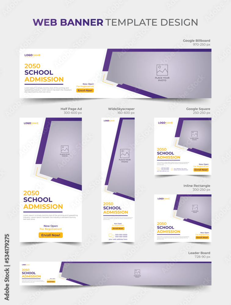 School admission web banner bundle and education social media post ...