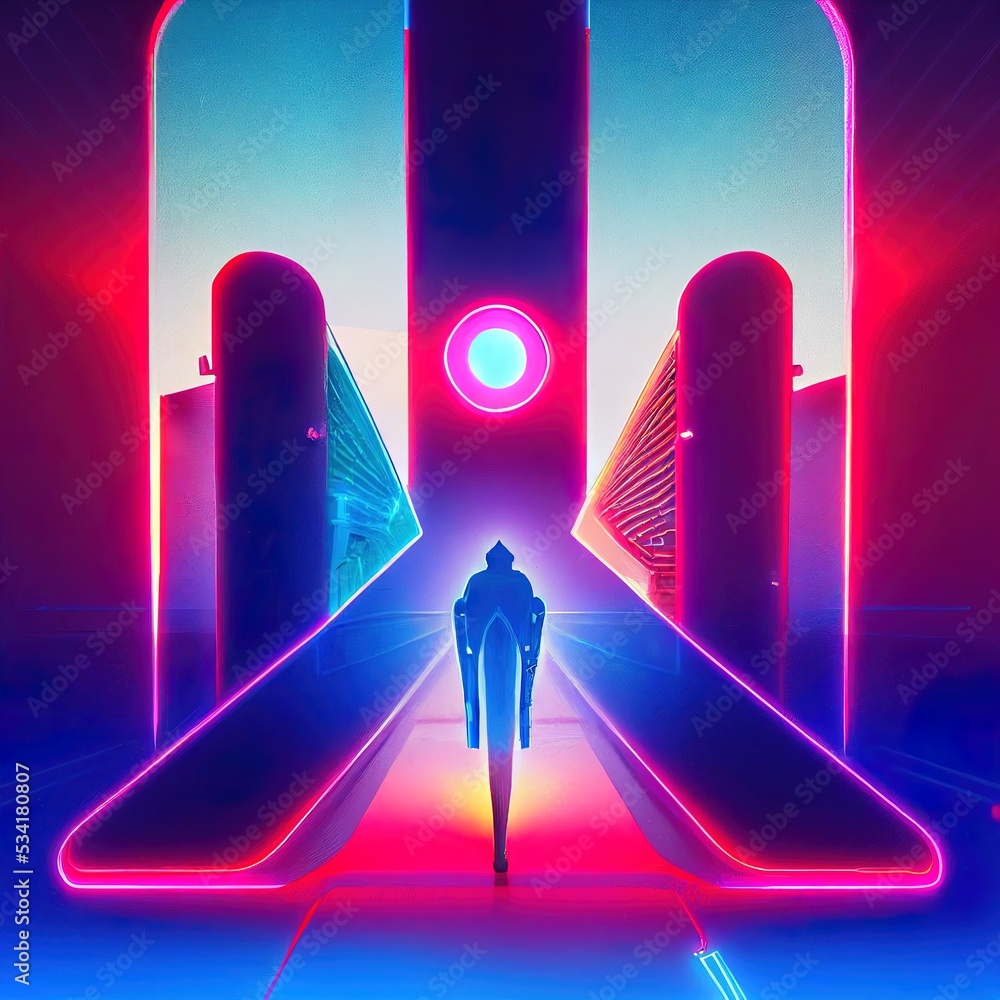 Abstract Future Neon Cyberpunk Techno Scene. Grunge Futuristic concept ...