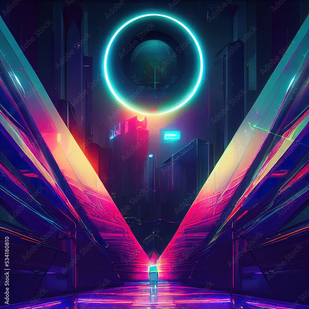 Abstract Future Neon Cyberpunk Techno Scene. Grunge Futuristic concept ...