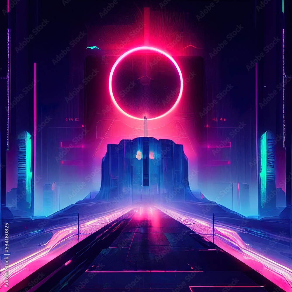 Abstract Future Neon Cyberpunk Techno Scene. Grunge Futuristic concept ...
