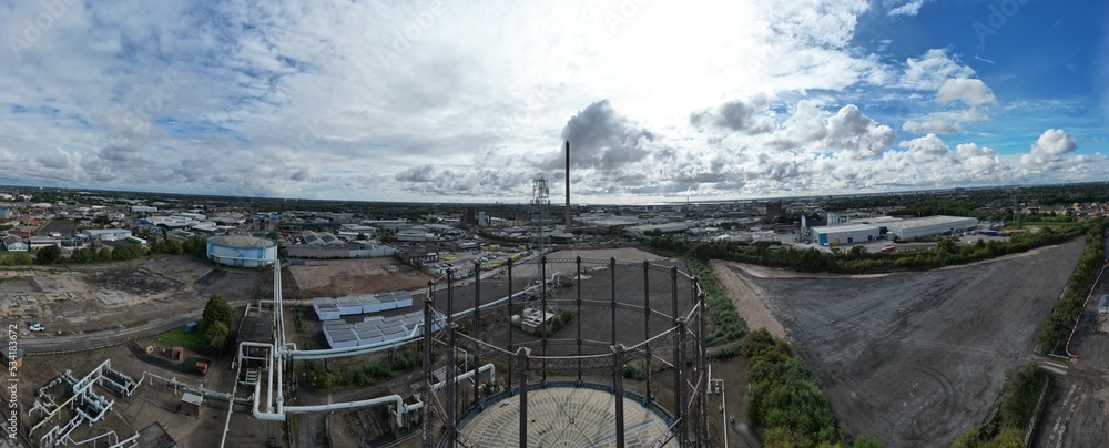 aerial photo of an industrial Steel structure, empty victorian gas ...