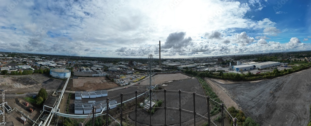 aerial photo of an industrial Steel structure, empty victorian gas ...