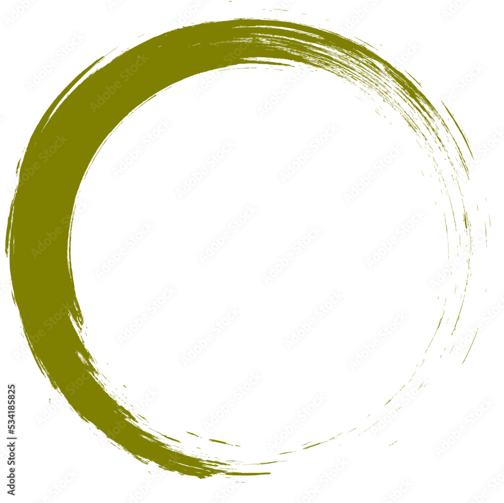 Olive green color circle brush stroke vector isolated on white background. Enso zen circle brush ...