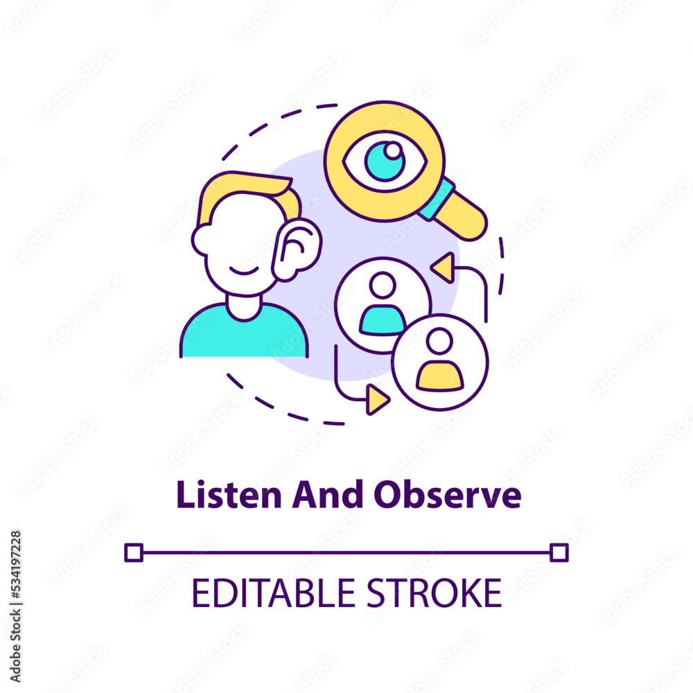 Listen and observe concept icon. Be good listener. Communication tips ...