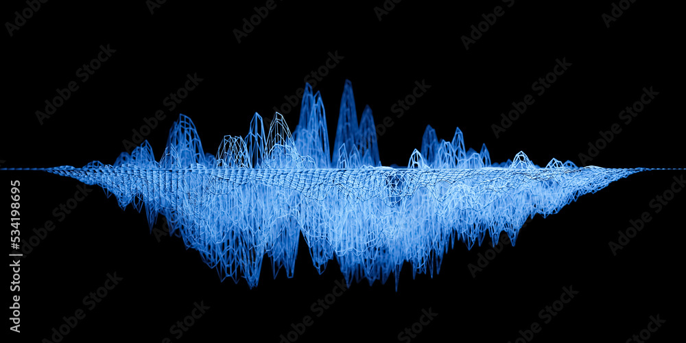 Illustration of abstract wireframe waves, visualization of sound ...